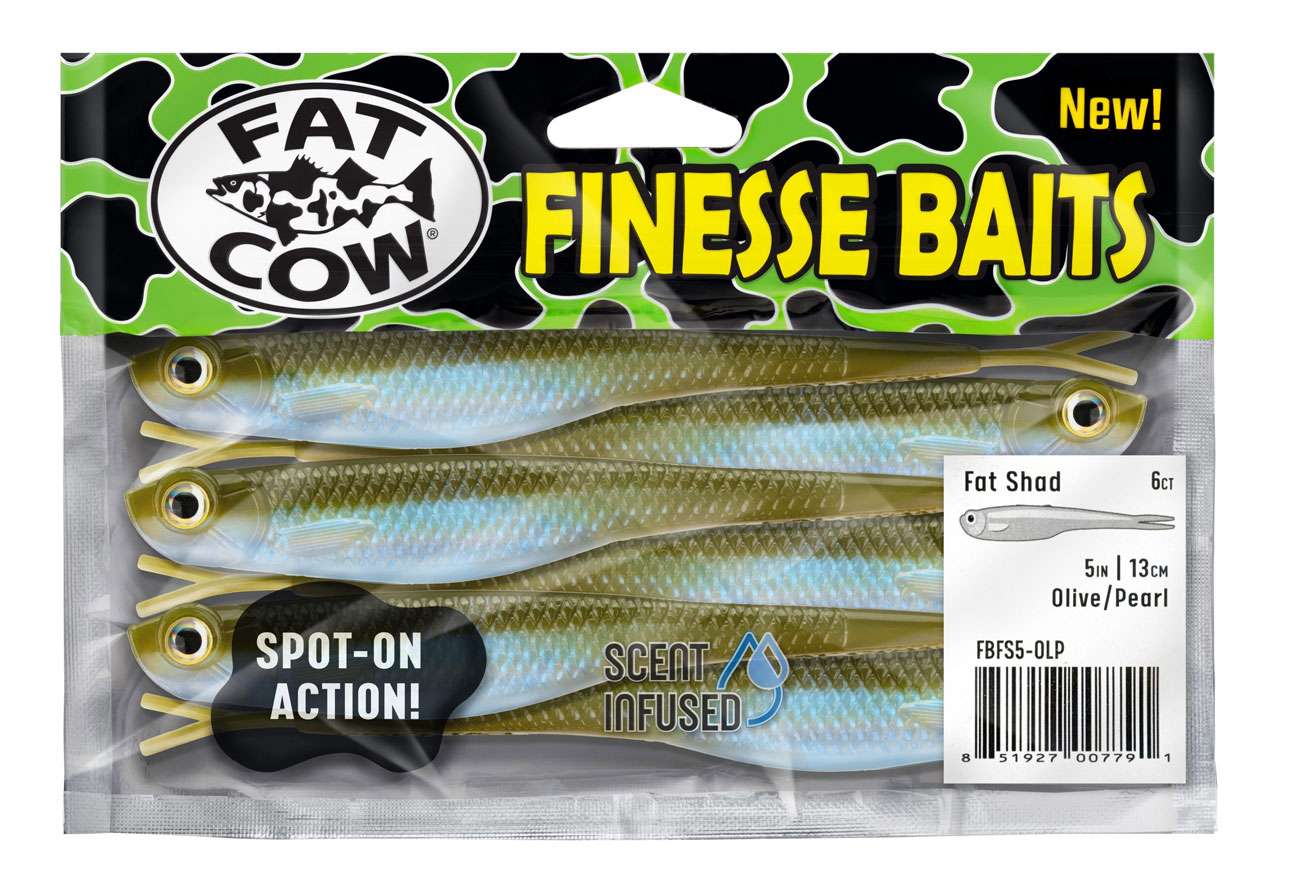 Fat Cow Fishing Fat Shad Finesse Baits 5in - Olive/Pearl - TackleDirect